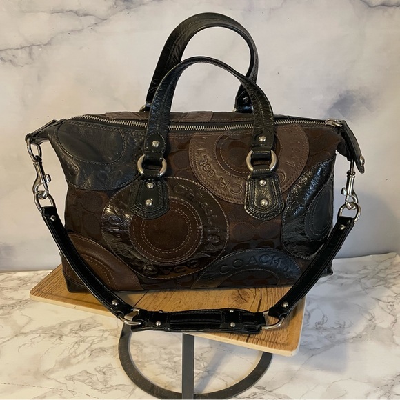 Coach | Bags | Coach Leather Suede Logo Shoulder Bag | Poshmark